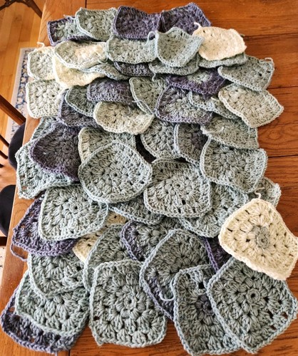 Lot of 53 5" Granny Squares Blocks, Sea Glass Blue/Greens Acrylic ...