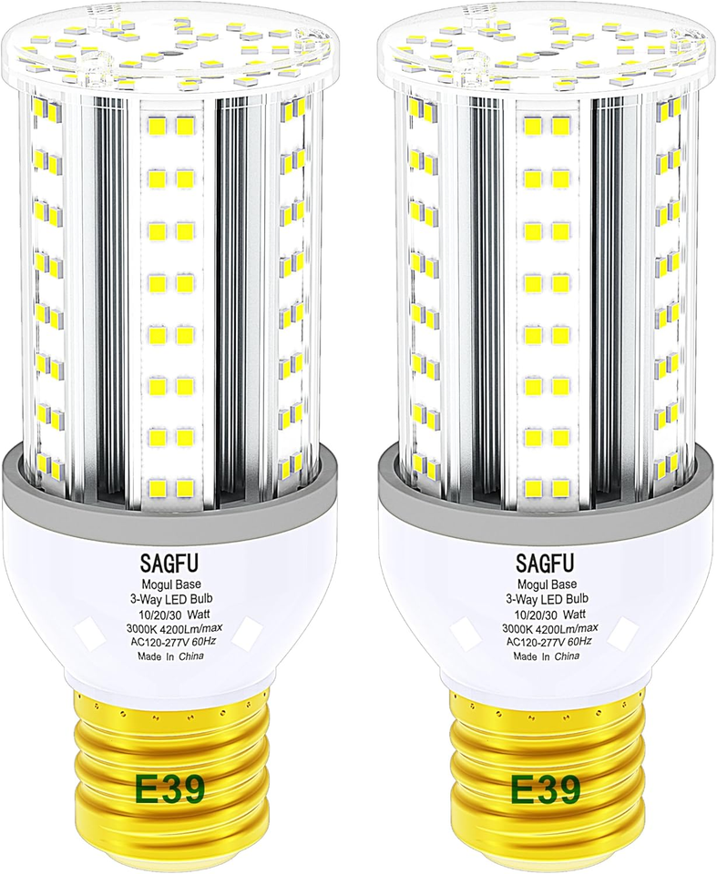 2 Pack Mogul Base 3 Way LED Light Bulbs 3000K Soft White,100/200/300 ...