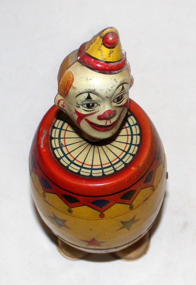 1930s Chein Working Tin Windup Clown in Barrel & Tin Roly Poly Clown | eBay