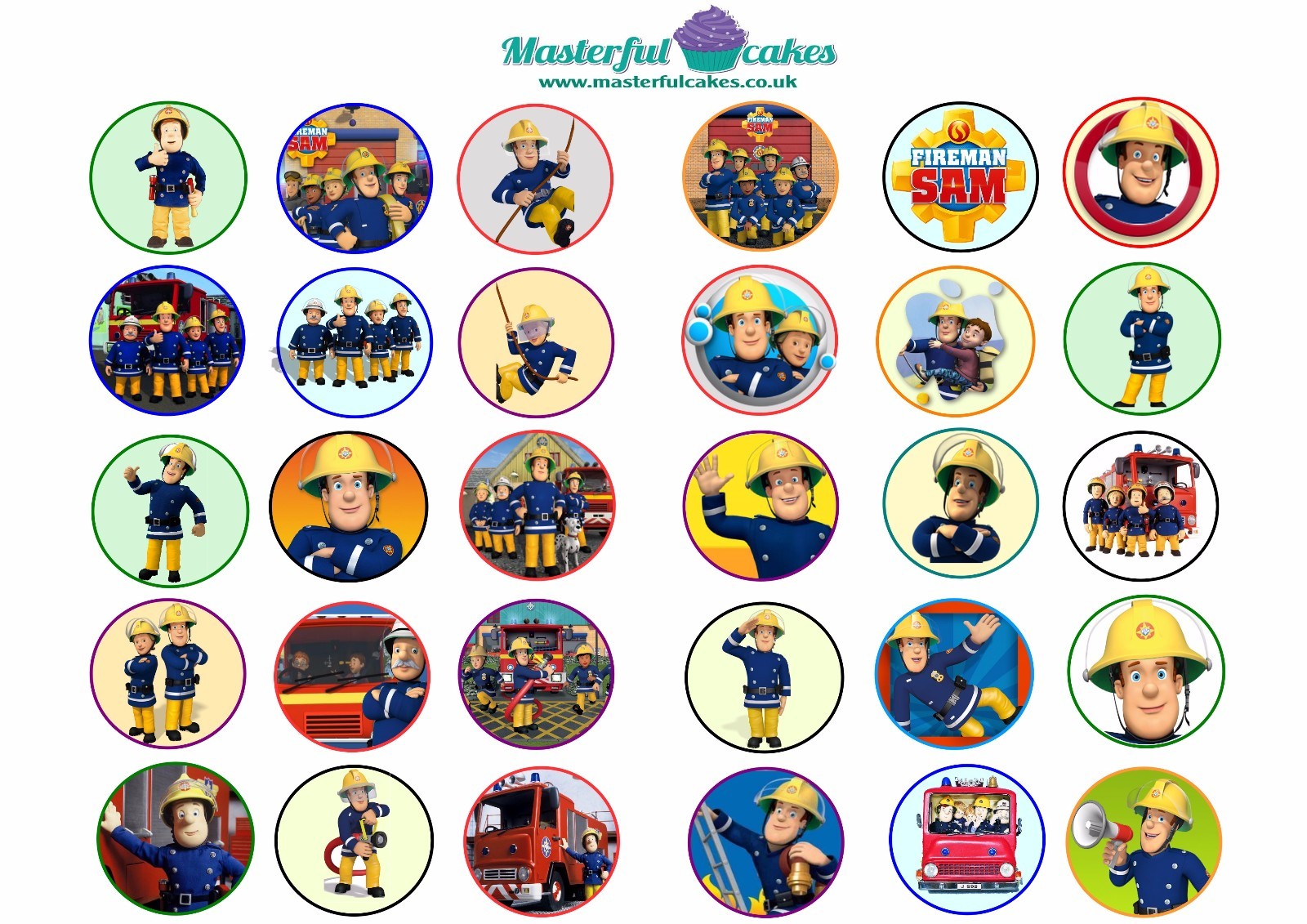 30 x Fireman Sam Edible rice paper,Icing & precut Wafer Cup Cake Topper ...