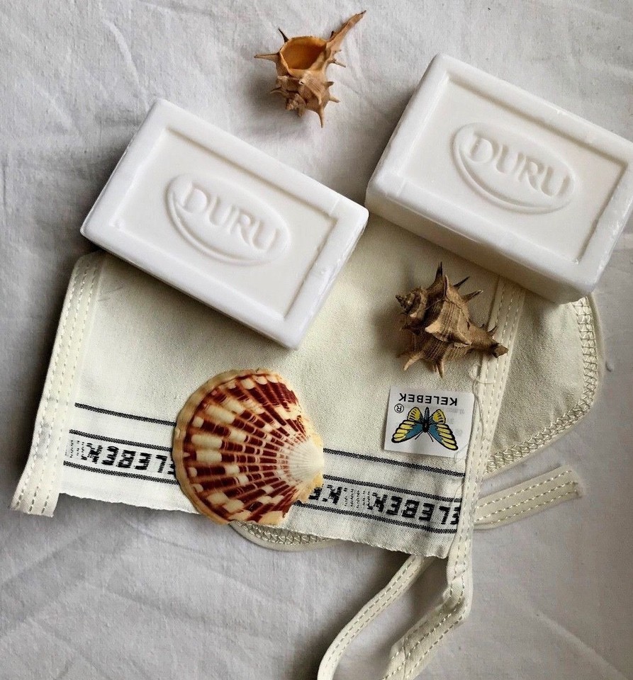 Duru White Turkish Bath Soap with Exfoliating Mitt, Unisex Self-Care ...
