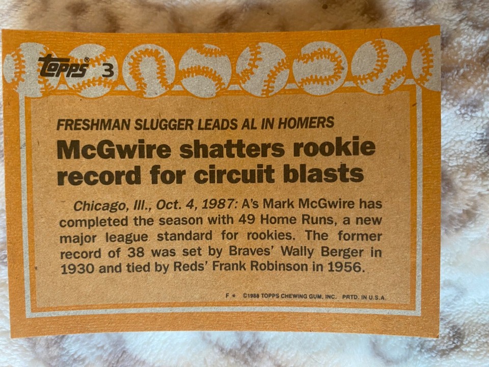 1987 Record Breakers Mark McGWIRE Baseball Card RARE MISPRINT | eBay