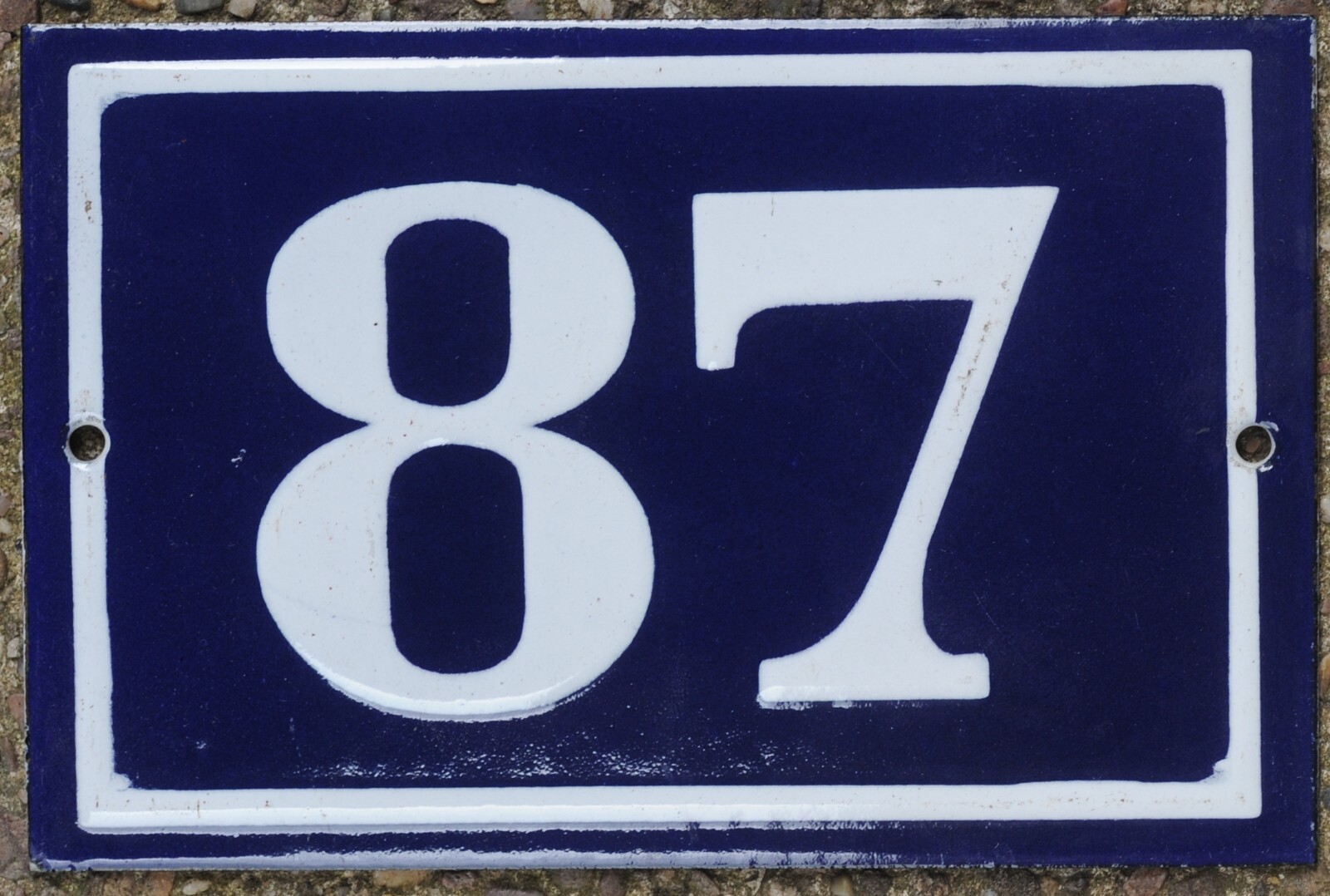 Old blue French house number 87 A door gate wall plate steel enamel ...