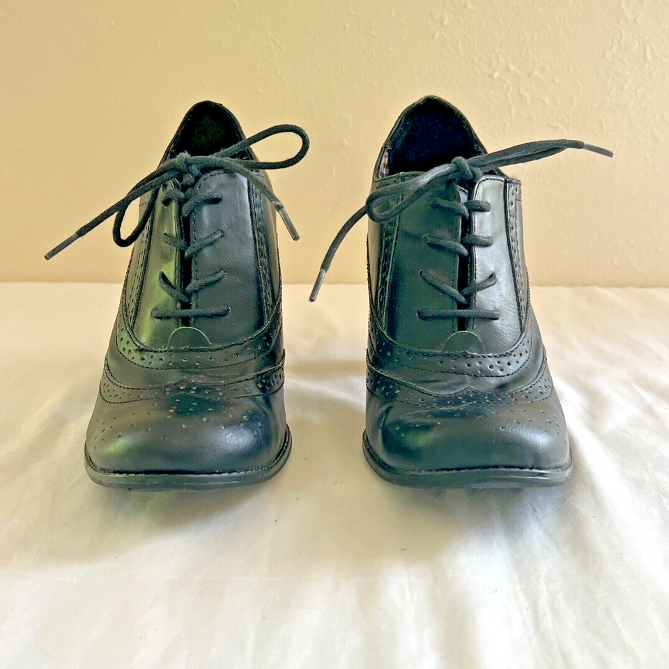 American Eagle High Heels Oxfords Wing Tip Lace Up Black Sz 8.5 MCM ...