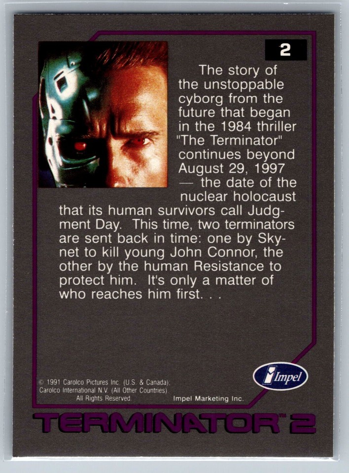 1991 Impel Terminator 2 Arnold Schwarzenegger Terminator 2 Judgment Day ...