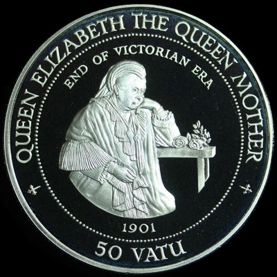 1994 50 VATU VANUATU PF SILVER Coin- The Queen Mother - .94 oz. SILVER ...