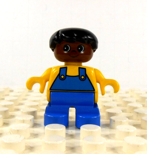 Lego Duplo Figure Kid African American Boy yellow top blue overalls ...