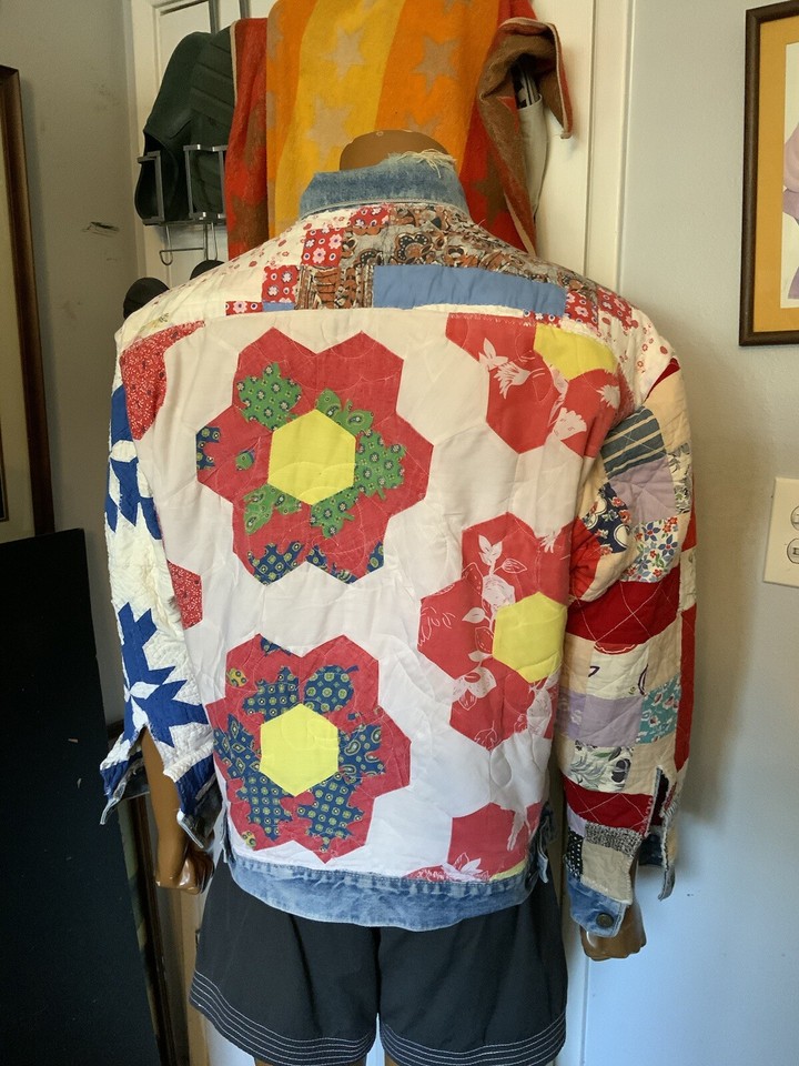 Vintage Reworked Levis Quilted Patchwork Blanket Upcycle Denim Trucker ...