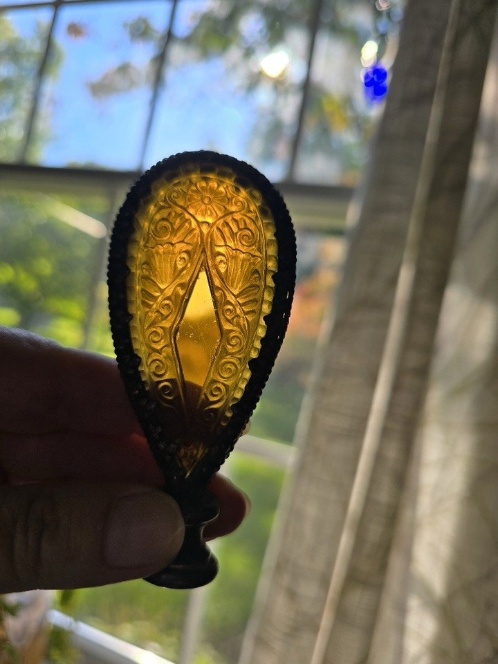 Vintage Amber Glass Lamp Finial With Flower Decoration | eBay