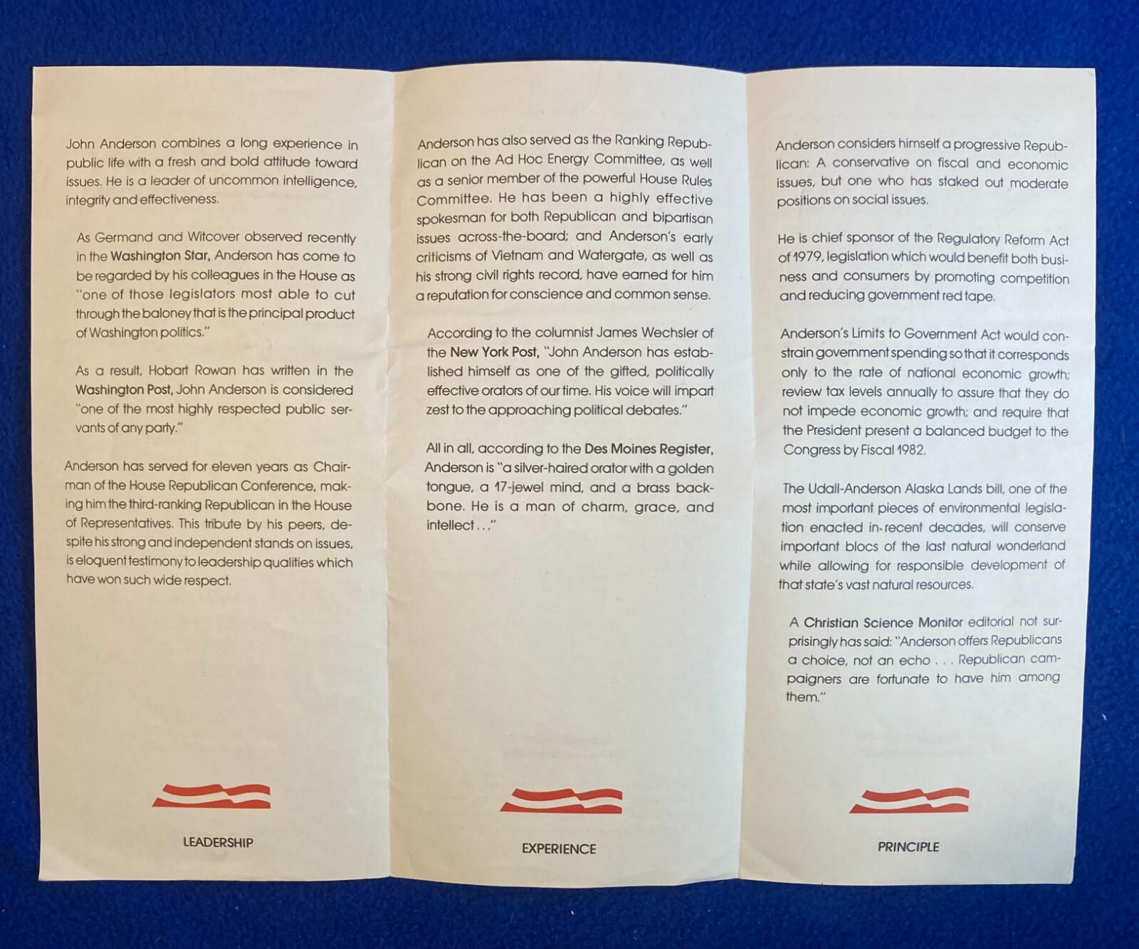 1980 John Anderson for President Pamphlet / Independent Candidate Made ...