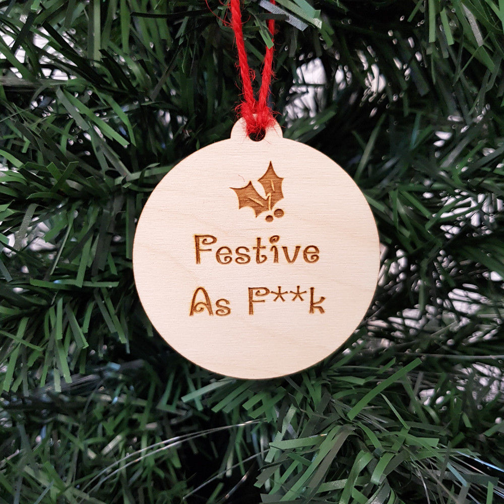 Funny / Rude Christmas Baubles Merry Personalised Wooden Hanging Tree ...