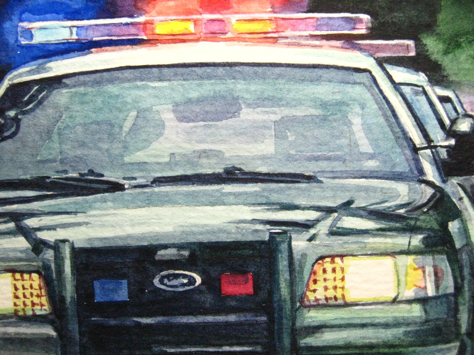 Watercolor Painting AMERICAN POLICE CAR FORD CROWN VICTORIA FLASH ...