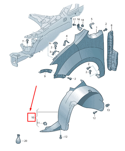 Original Volkswagen 7N0805911A Wheel Housing Liner Front Left Sharan ...
