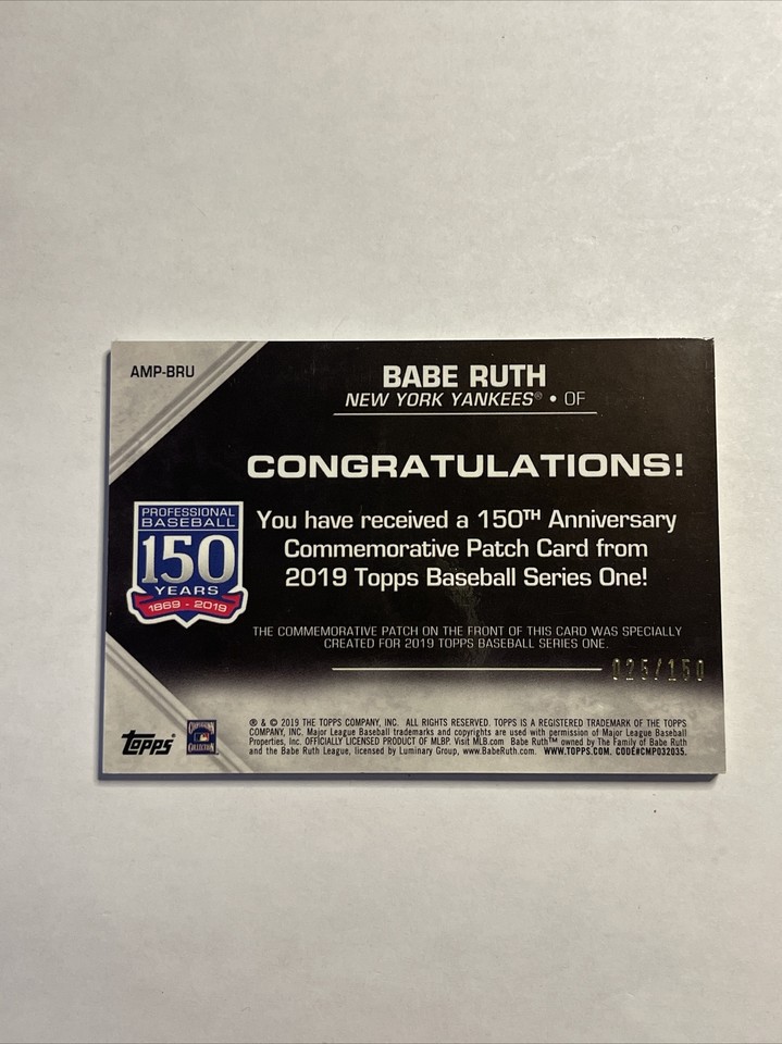 2019 Topps 150th Commemorative Patch Babe Ruth Gold Foil /150 | eBay
