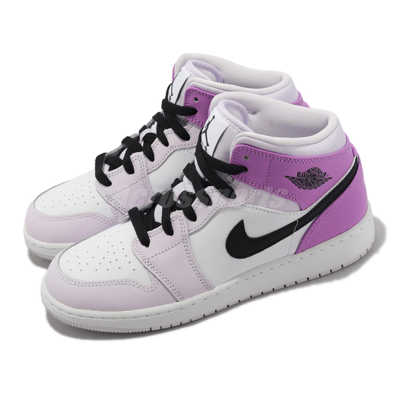 Nike Air Jordan 1 Mid GS Barely Grape White Black Kid Women Shoes AJ1 ...