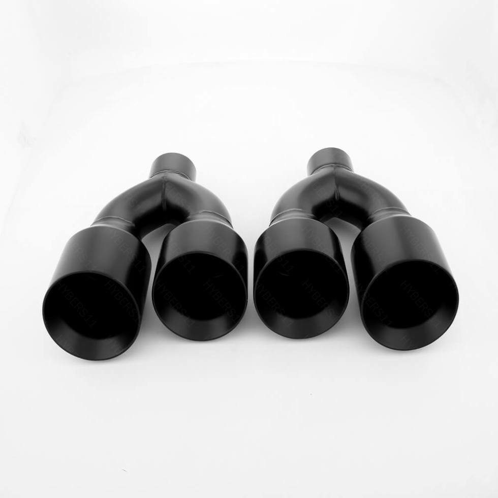 Pair All Black 2.5" Inlet Quad 4" Outlet Dual Wall Stainless Steel ...