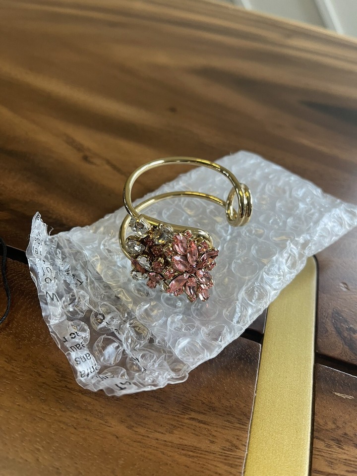 BURBERRY Authentic Gold Crystal Daisy Pin Cuff Bracelet In Coral Pink ...