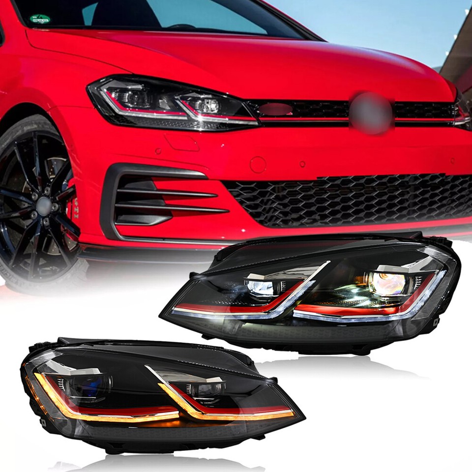 Full LED Projector Headlights For 2013-2018 MK7 VW Golf - RED ...