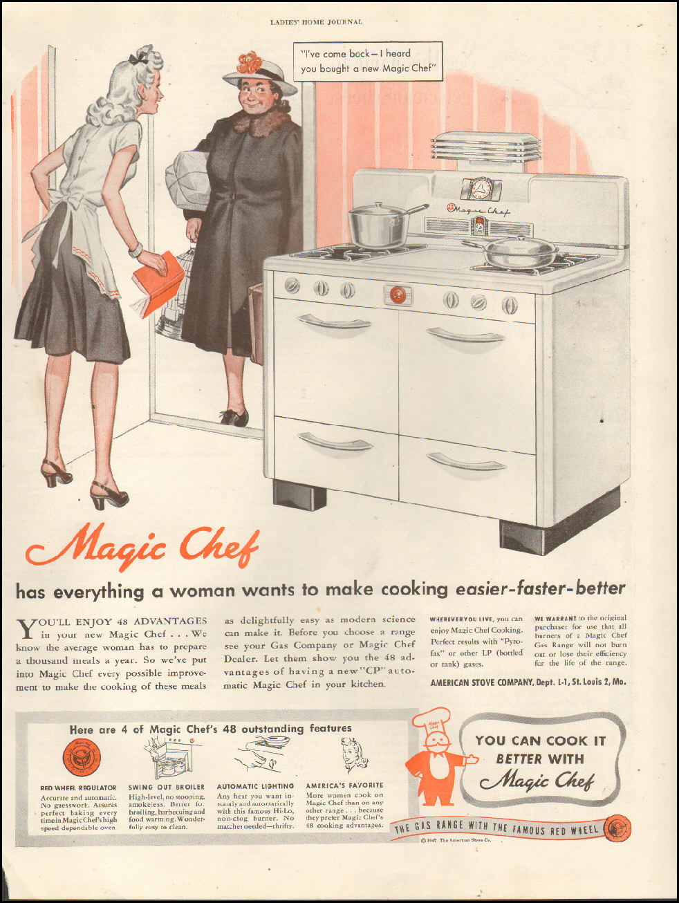 1947 Vintage ad for Magic Chef`retro stove art pots pans appliance ...