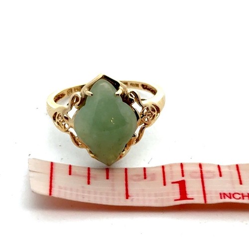 Designer 14K Yellow Gold Clover Green Jade Open Work Ring | eBay