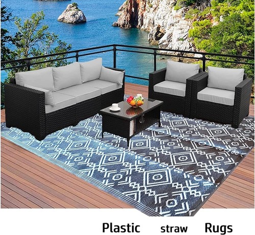 B-USA Beautiful Grey Outdoor Rug - 9 By 18, Camper Mat Patio Rug ...