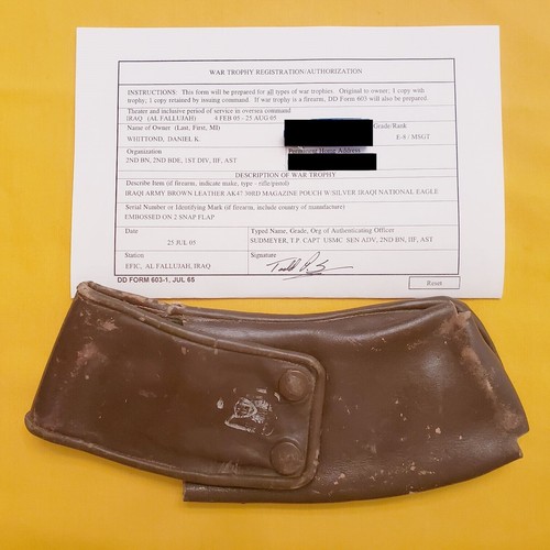 2003-05 OIF IRAQI ARMY AK MAG LEATHER POUCH WITH USMC CAPTURED WAR ...