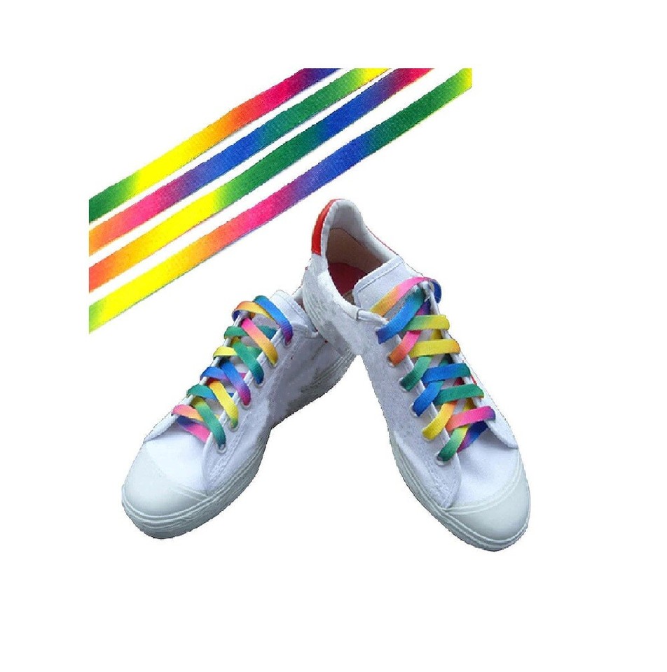 1 Pair OF Rainbow Multi-Color Flat Shoe Laces Shoelaces Strings for ...