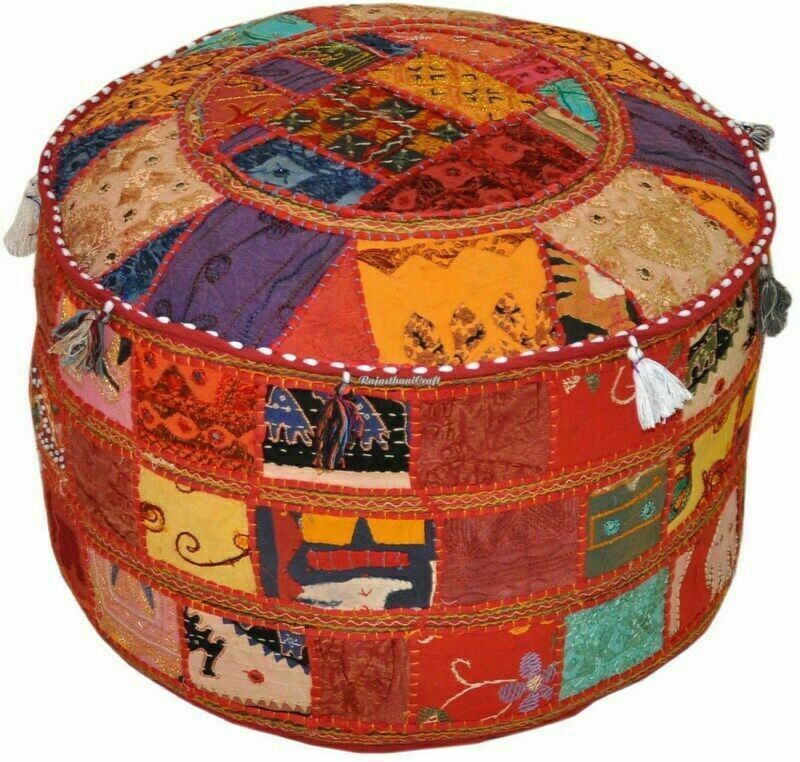 Pouffe Cover Patchwork Handmade Vintage Throw Ethnic Art Ottoman Cover ...