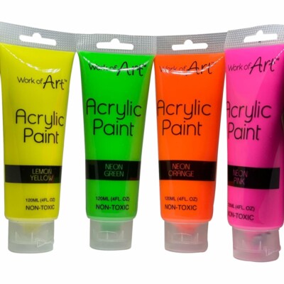 Set of 2 Neon Acrylic Paint 120ml Crafts Paper Canvas Rock Painting ...
