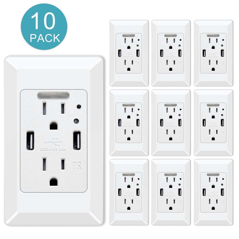 4.2A Dual USB Outlet with LED Night Light, Tamper-Resistant Wall ...