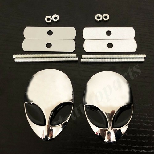 2x Big Chrome Alienware Alien Head UFO Car Grile Emblem Badge Decal ...
