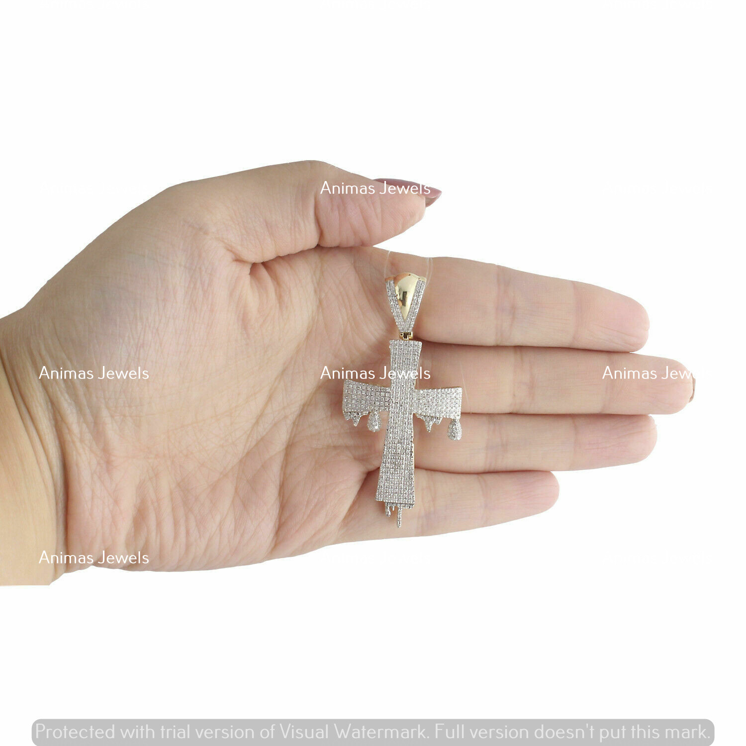 14K Yellow Gold Plated 1ct Moissanite Mens Dripping Cross Pendant ...