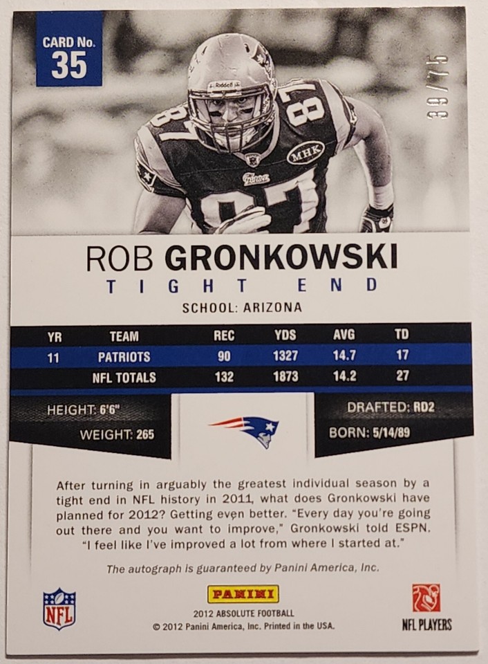 Rob Gronkowski Auto Numbered To 75! | eBay