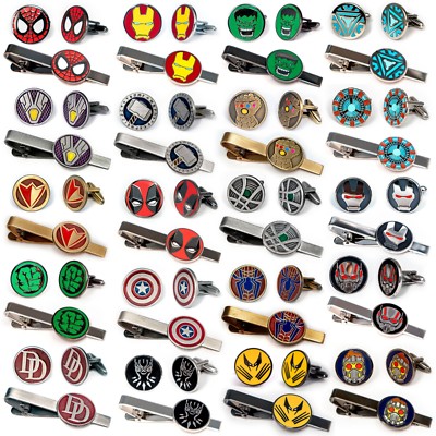Avengers Cufflinks, Marvel Tie Clip Tack Cuff Links Iron Man Thor Hulk ...