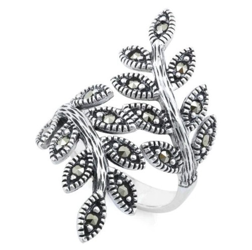 Marcasite Leaves Design Ring 925 Sterling Silver High Polished Women's ...