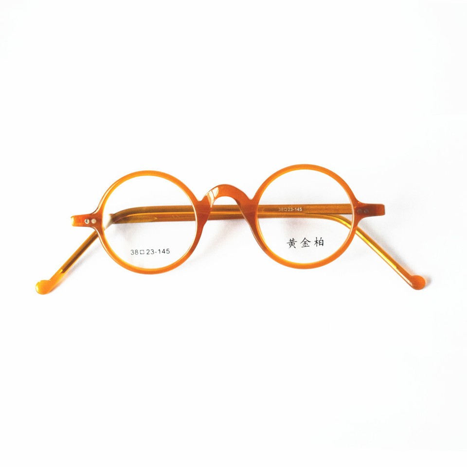 Vintage Small Round Eyeglass Frames 38mm Full Rim Orange Gold Men Women ...