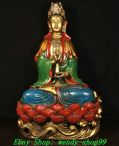 DaQing Qianlong Marked Bronze Gilt Painting Lotus Guanyin Kwan-Yin ...