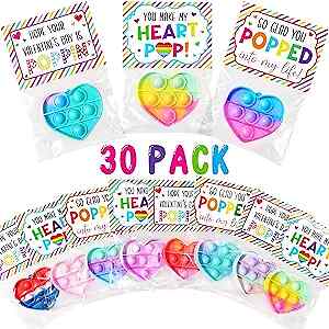 Valentines Day Gifts for Kids, 30 Packs Pop Heart Fidget Toys & 30PCS ...