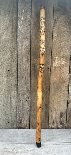 36” Wooden Hand Carved Walking Cane Native American Insignia Engraving ...