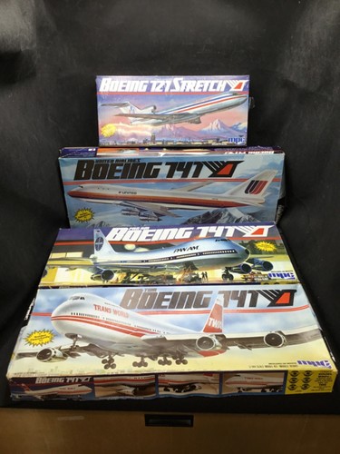 (4) Large Boeing Model Kits 747 United Pan Am TWA 727 Stretch American ...