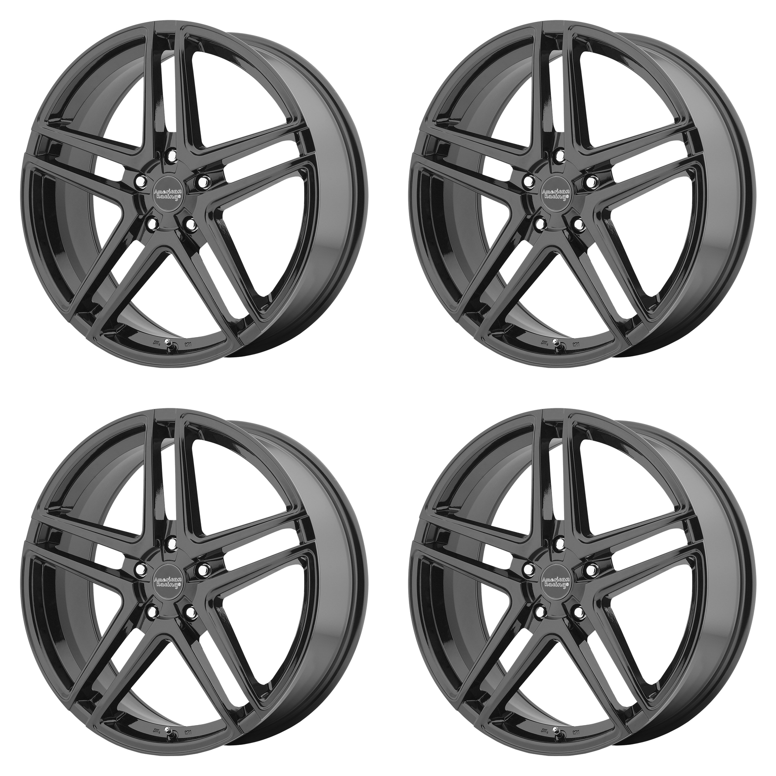 4x American Racing 17x7.5 AR907 Wheels Gloss Black 5x4.5 5x114.3 +42mm ...