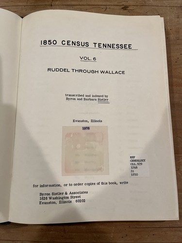 1850 Census Tennessee Vol. 6 , Hard Cover, Genealogy | eBay