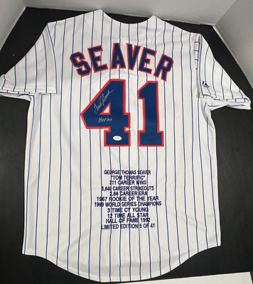 TOM SEAVER AUTOGRAPHED THE FRANCHISE TOM TERRIFIC METS STAT JERSEY JSA ...