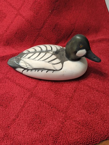 Duck Decoy Wooden Hand Carved 1985 Painted Glass Eye Vintage | eBay