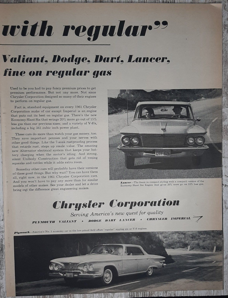 1961 Chrysler 2-pg Vintage Print Ad Newport Dodge Lancer Plymouth ...