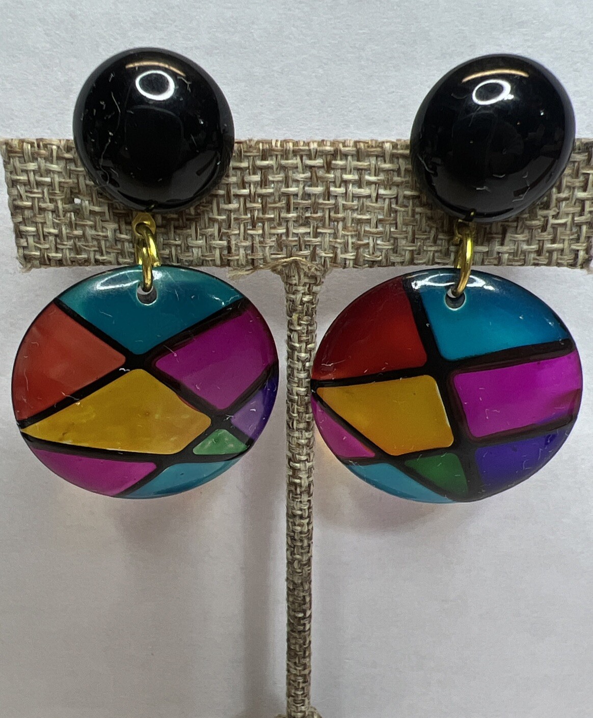 Vintage lucite /plastic stained glass look dangle sta… - Gem