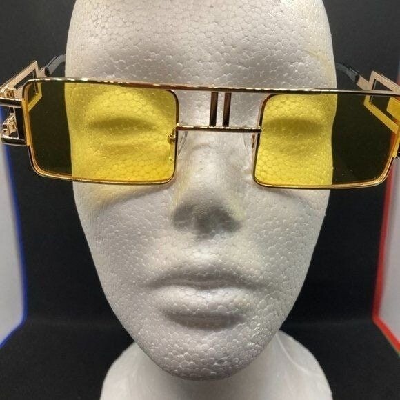 Steampunk Glasses,Yellow Lens Glasses,HipHop Square G… - Gem