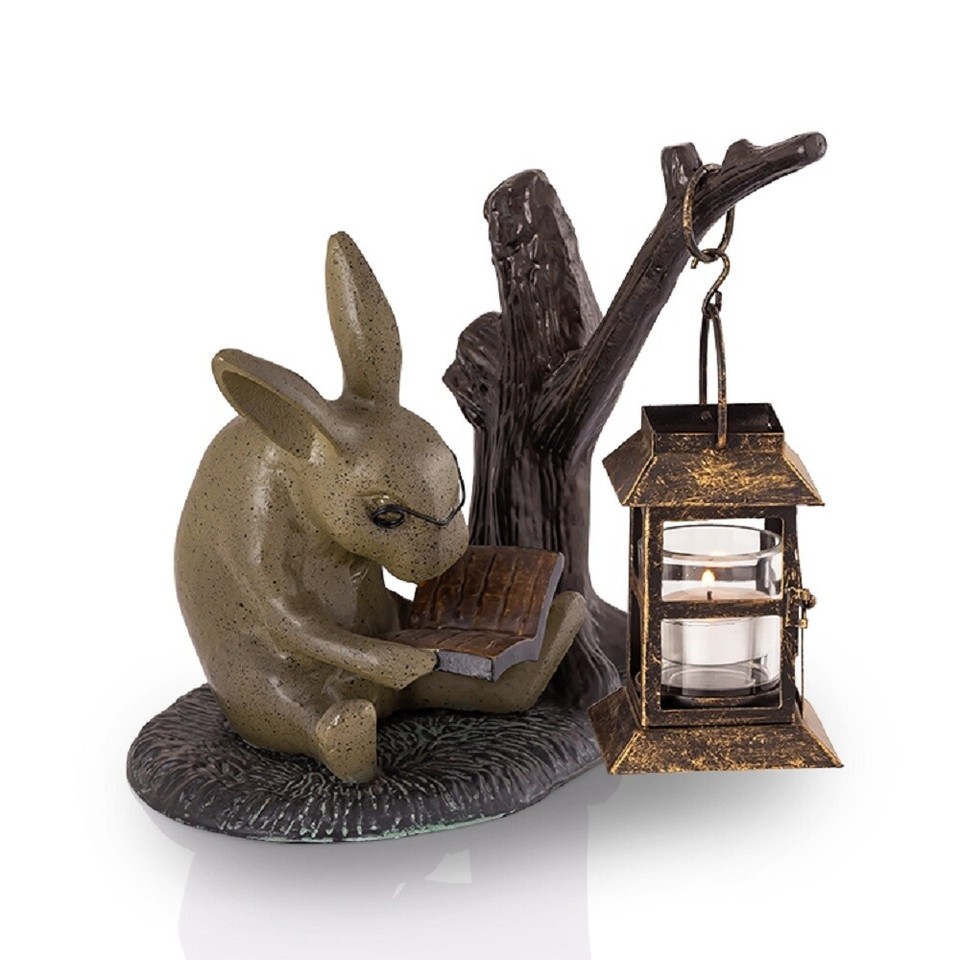 Booklover Rabbit Reading Garden Lantern Sculpture Bunny Statue ~ SPI ...
