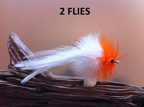 SEADUCER/DEEP SILHOUETTE FLY 2 FLIES WHITE/ORANGE #1/0,redfish,snook ...