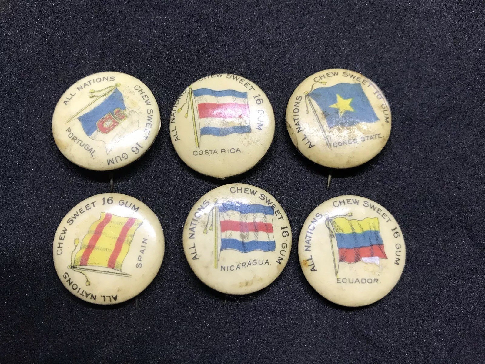 ANTIQUE LOT OF 6 CHEW SWEET 16 CELLULOID PINS BUTTONS NATIONS FLAG | eBay